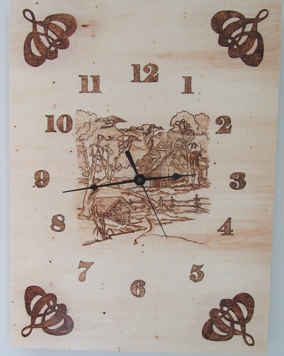 Rectangular Wood Wall Clock – Pyrography – Hand-burnt - Etsy