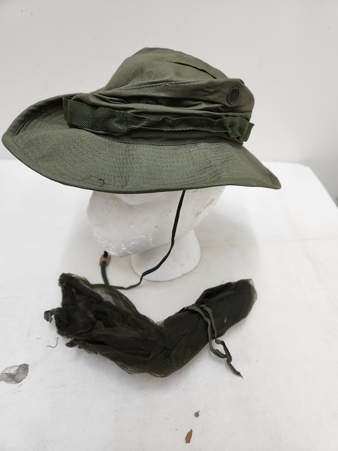 Vintage Military Issued Vietnam Era OD Green Boonie Hat With Insect Net ...