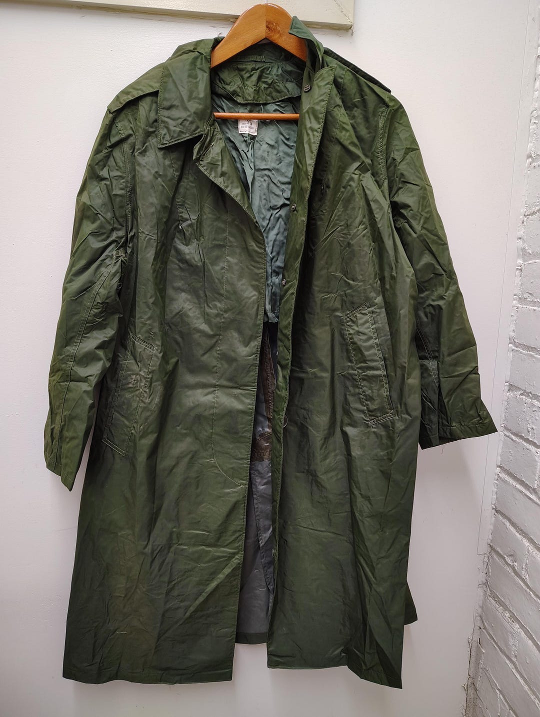 Vintage Military Issued Woman's OD Green Nylon Raincoat, Rubber Coated ...