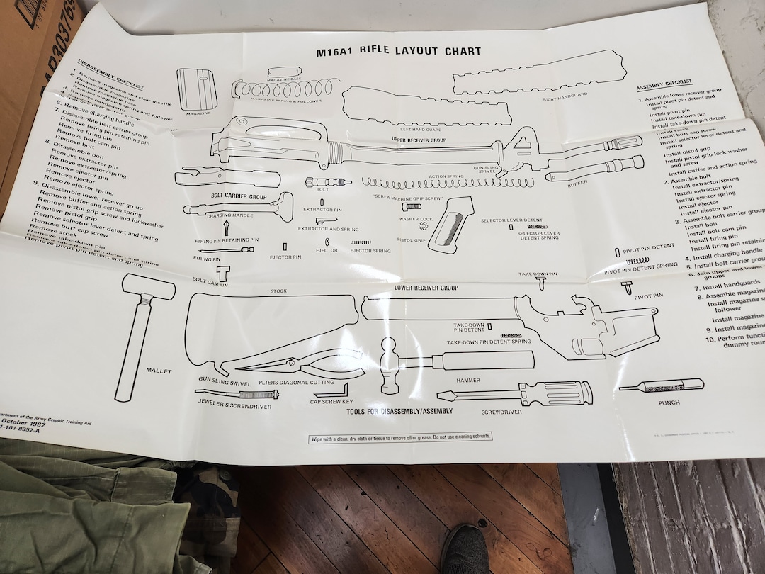 Vintage Military Issued Rifle-layout-disassembly Chart-m16 June 1982 ...