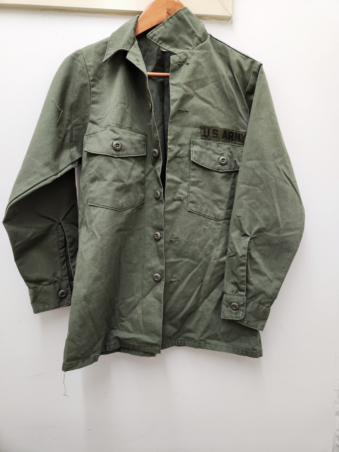 Vintage Military Issued OD Green Men's Cotton Utility Shirt With Army ...