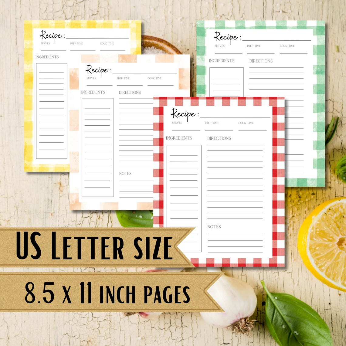 Printable Recipe Pages Template, Binder Sheet Kit, Digital Download Pdf ...