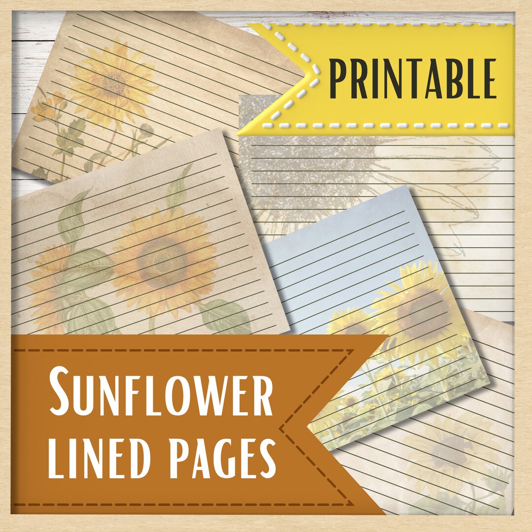 Printable Sunflower Lined Writing Pages, Fall Paper Pdf, Fall Journal ...