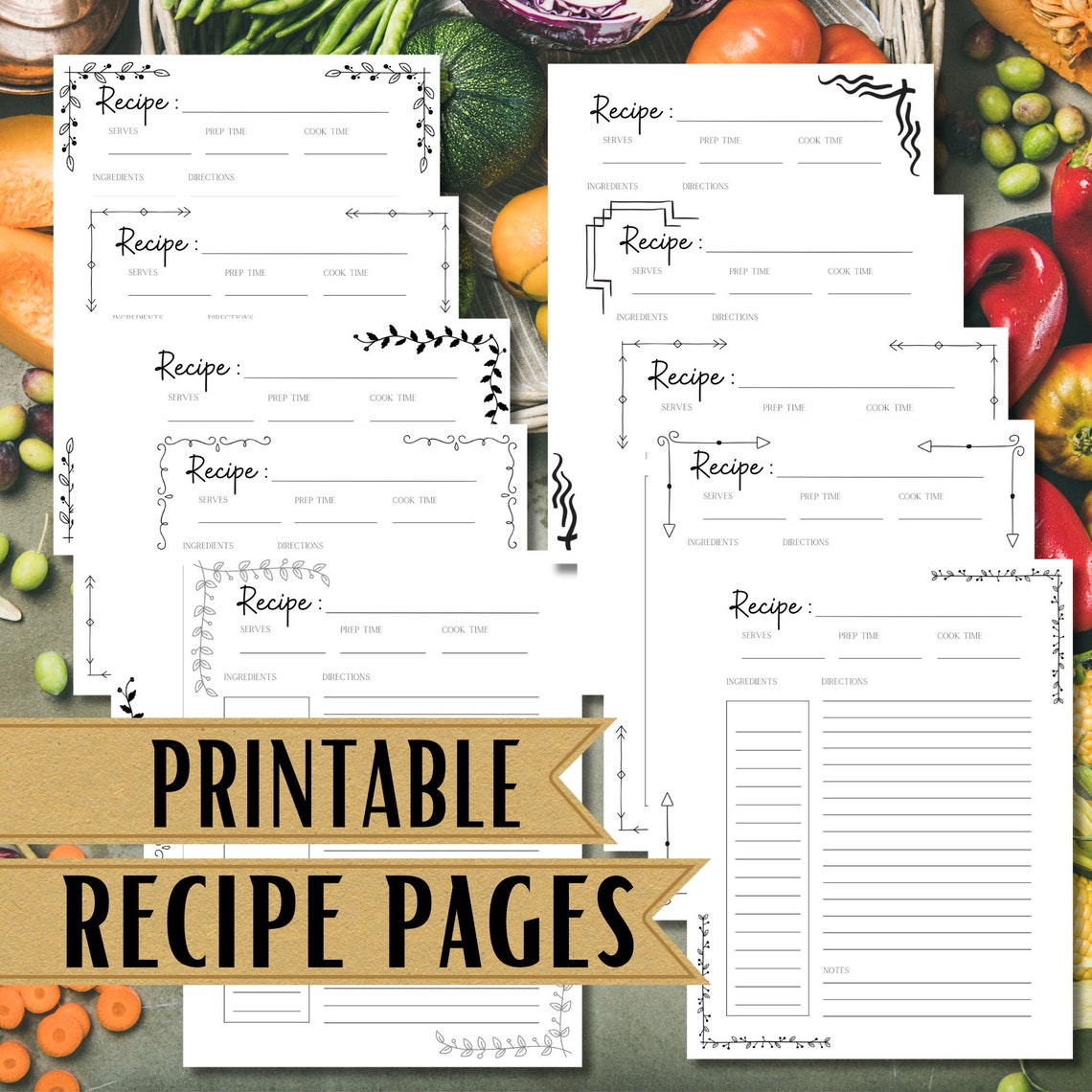 Printable Recipe Pages Template, Binder Sheet Kit, Digital Download Pdf ...