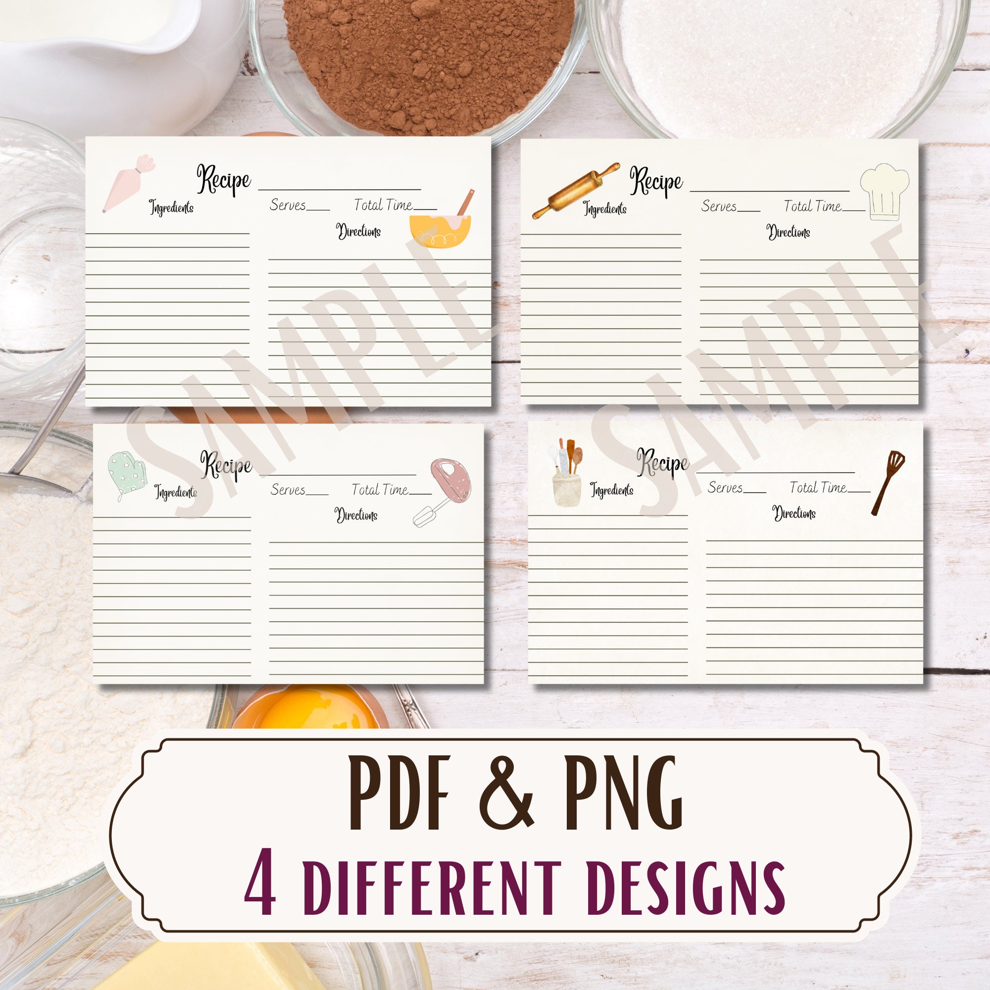 Printable Baking Recipe Cards Template, 4x6 and 3x5, Cute - Etsy
