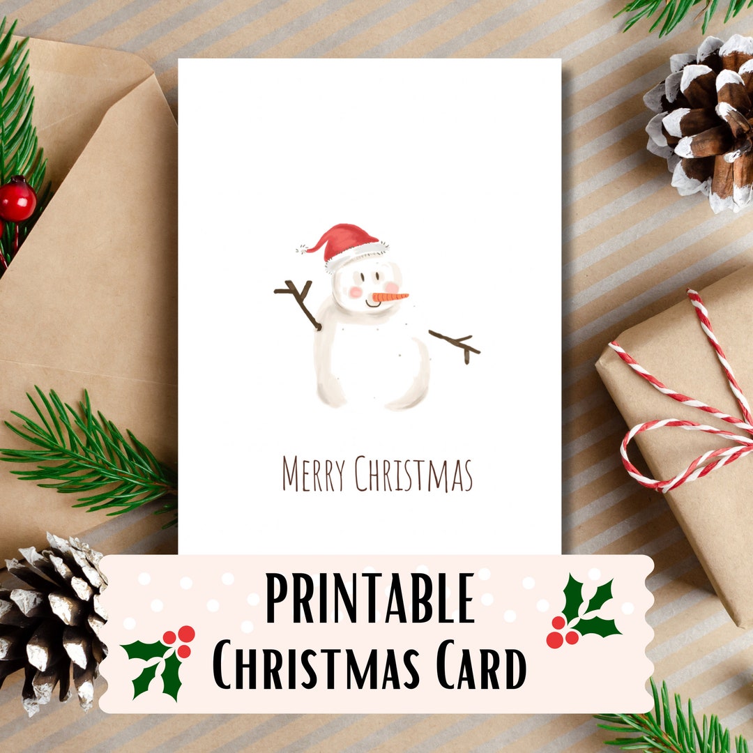 Printable Cute Snowman Christmas Holiday Card, Digital Download Pdf ...