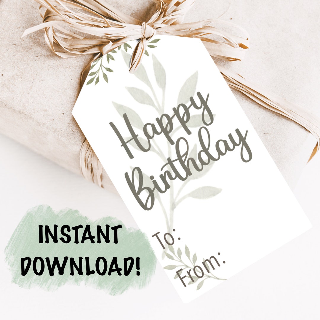 PRINTABLE Greenery Gift Tag, Minimalist Botanical Birthday Present ...