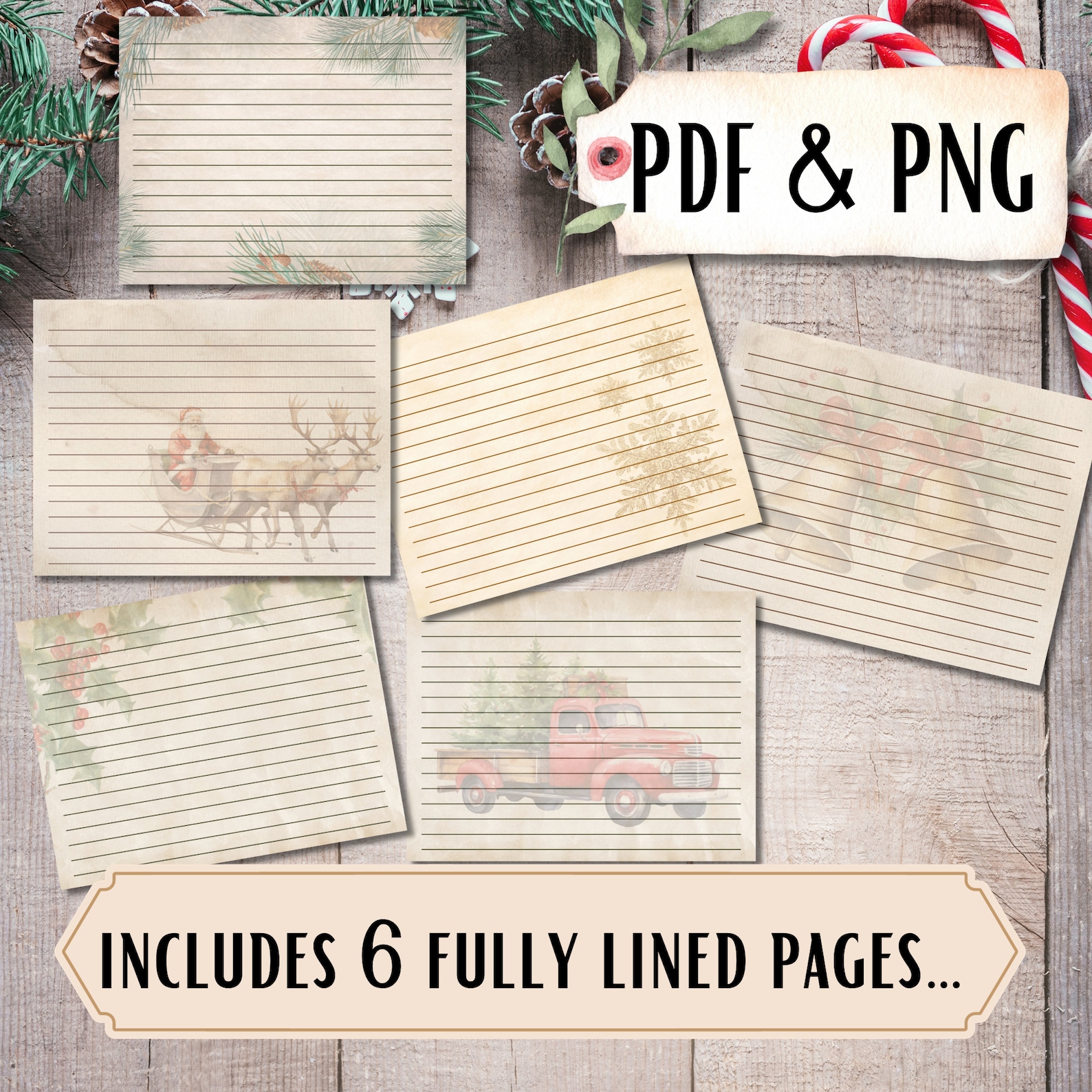 Printable Christmas Writing Paper, Lined Holiday Stationery PDF PNG ...