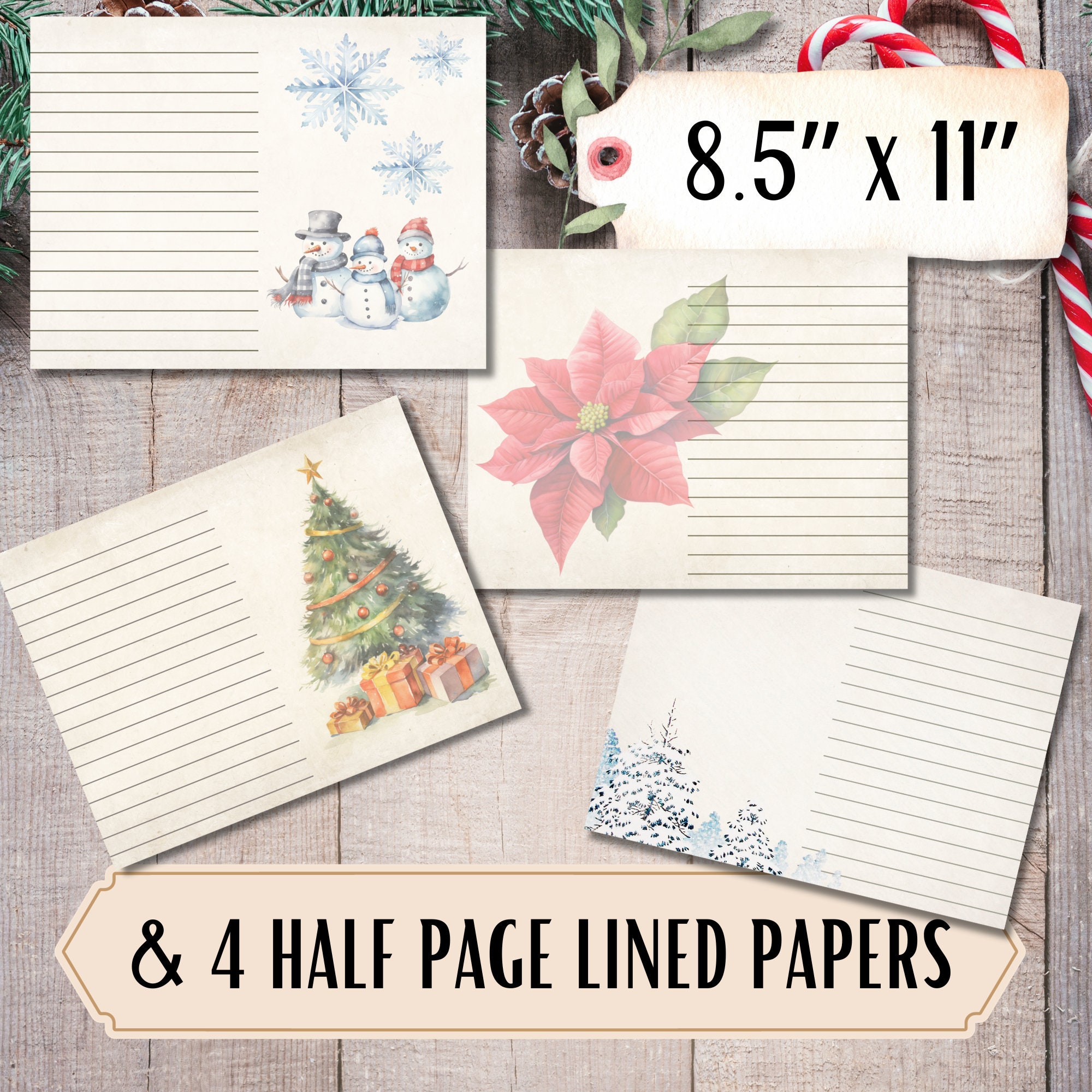 Printable Christmas Writing Paper, Lined Holiday Stationery PDF PNG ...