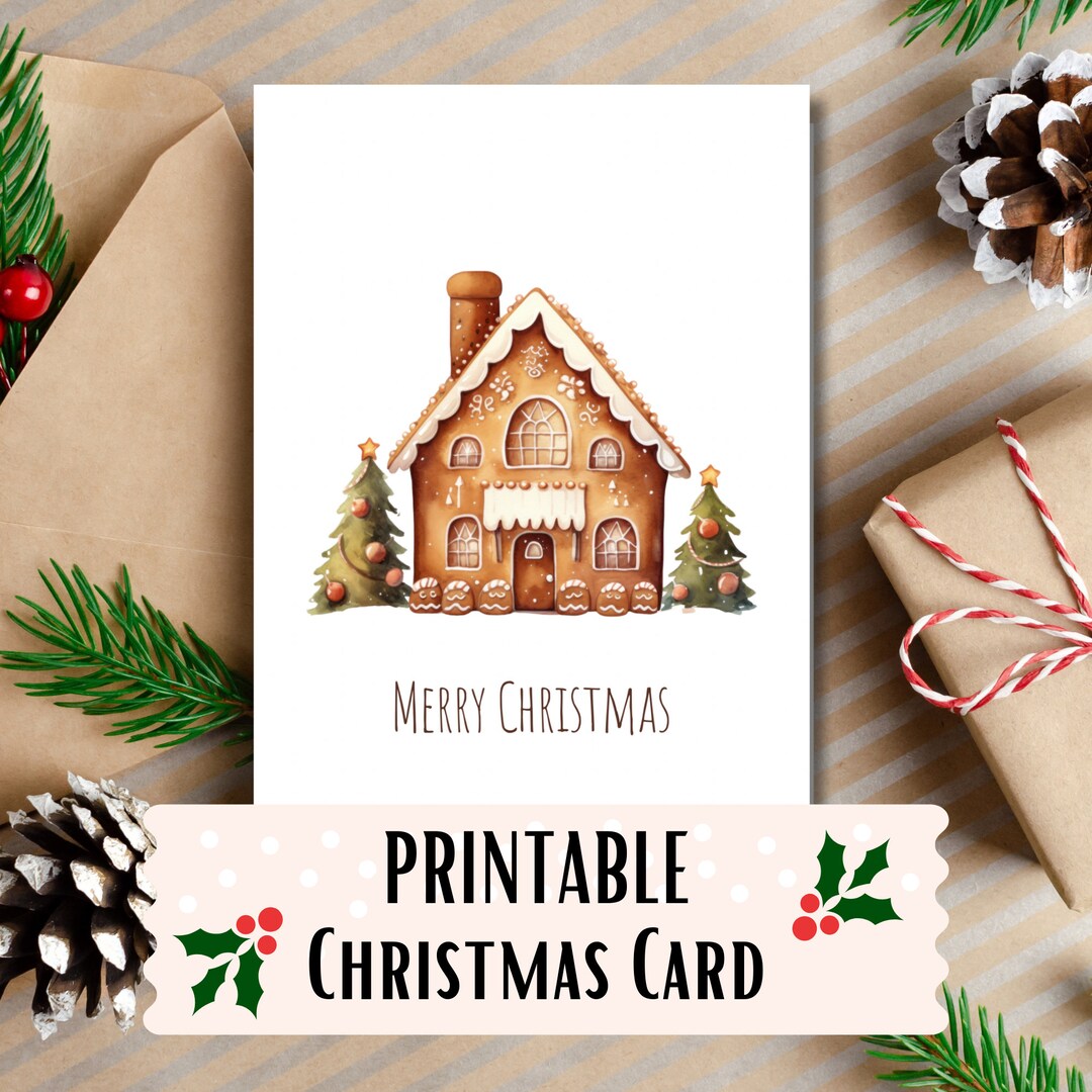 Printable Gingerbread House Holiday Christmas Card Downloadable Pdf ...