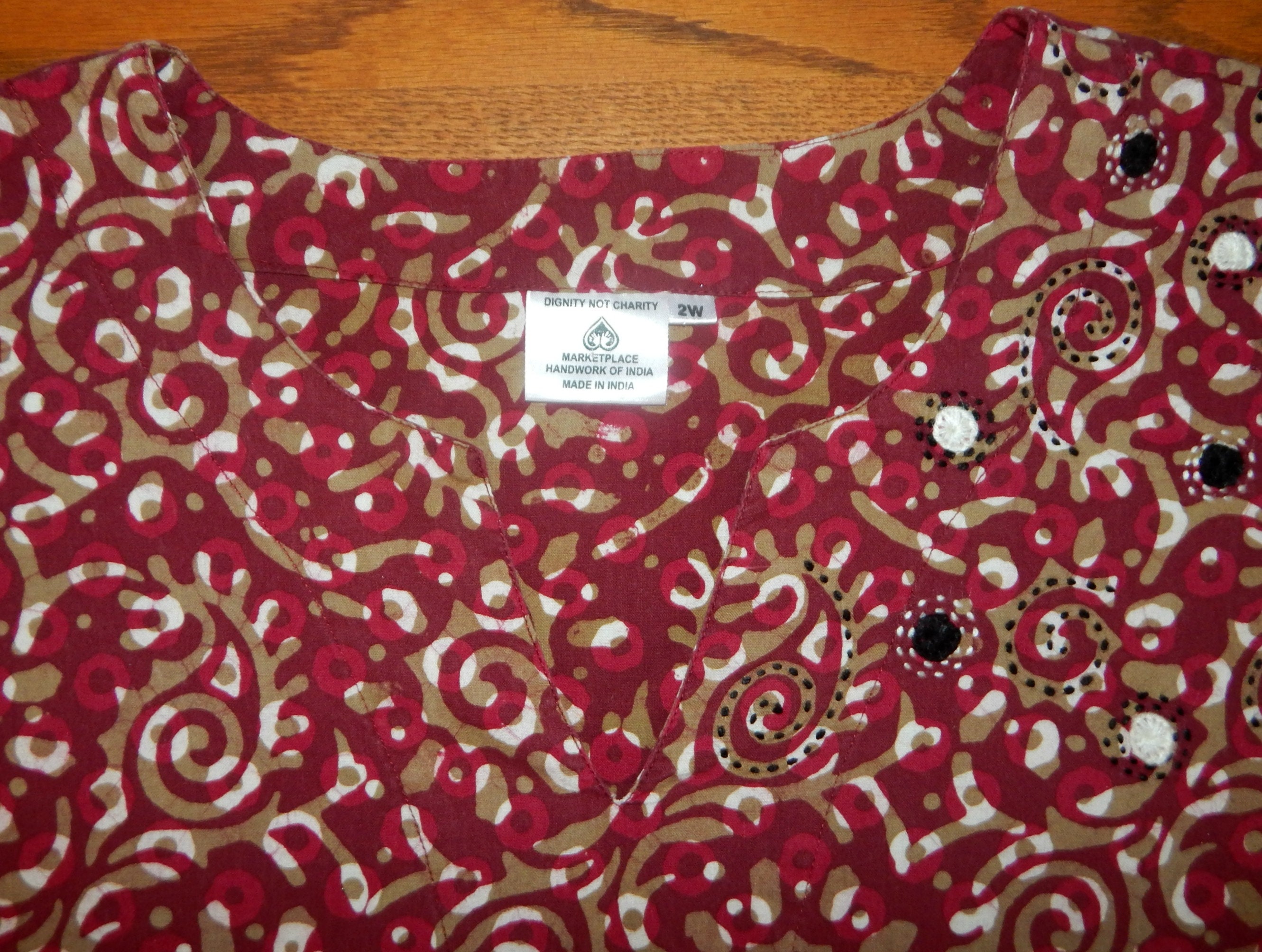 Plus Size Indian Batik Cotton Kaftan Tunic, Size 22, 24, Vintage 90s ...