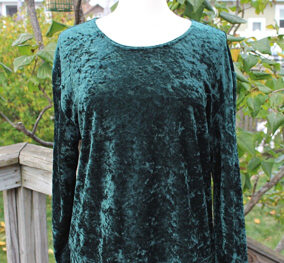 90s Green Crushed Velour Tunic Top, Size M L, Vintage… - Gem