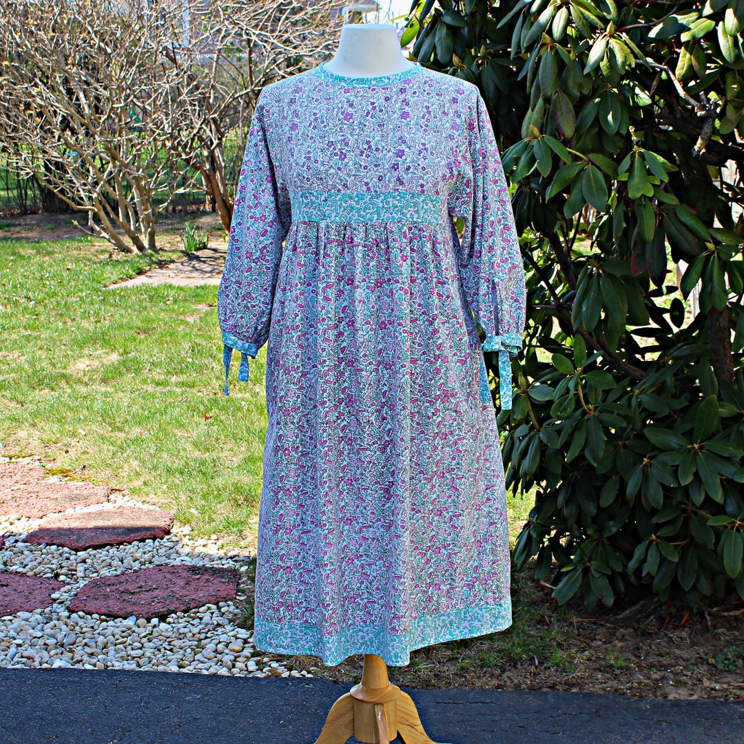 Karavan Indian Cotton Midi Dress, Size M, Vintage 80s Empire Waist ...