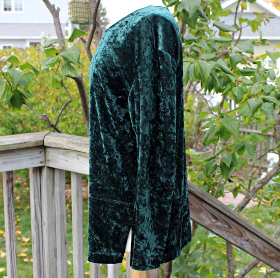 90s Green Crushed Velour Tunic Top, Size M L, Vintage… - Gem