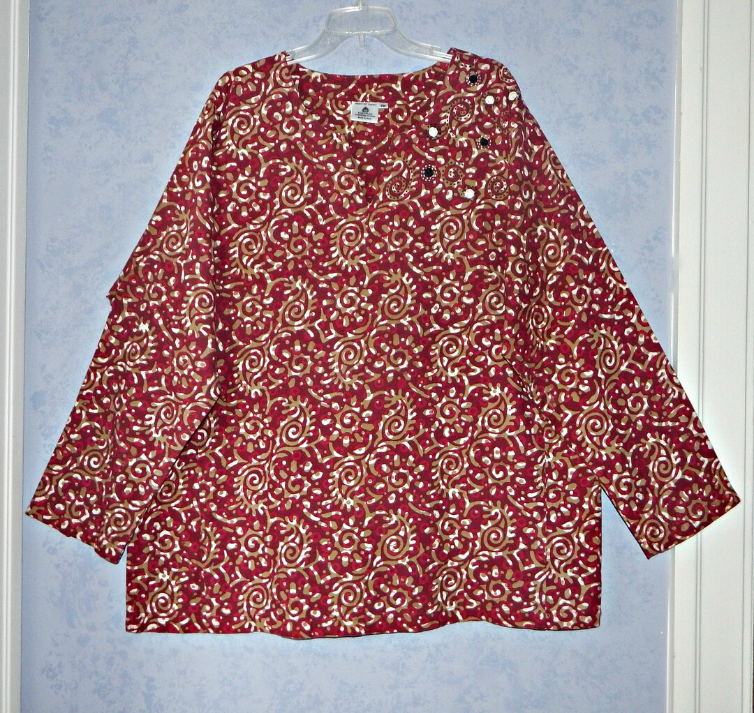 Plus Size Indian Batik Cotton Kaftan Tunic, Size 22, 24, Vintage 90s ...