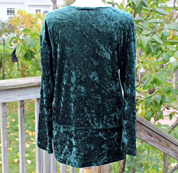 90s Green Crushed Velour Tunic Top, Size M L, Vintage… - Gem