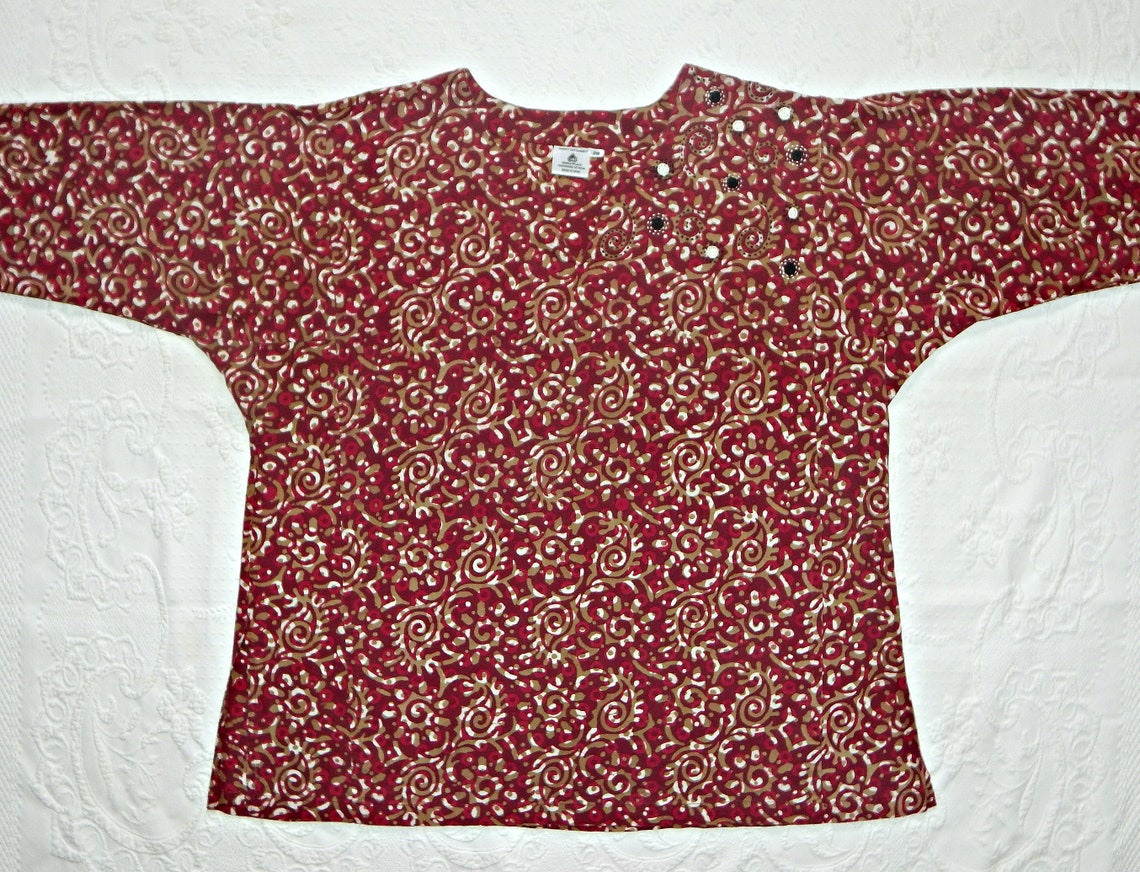 Plus Size Indian Batik Cotton Kaftan Tunic, Size 22, 24, Vintage 90s ...
