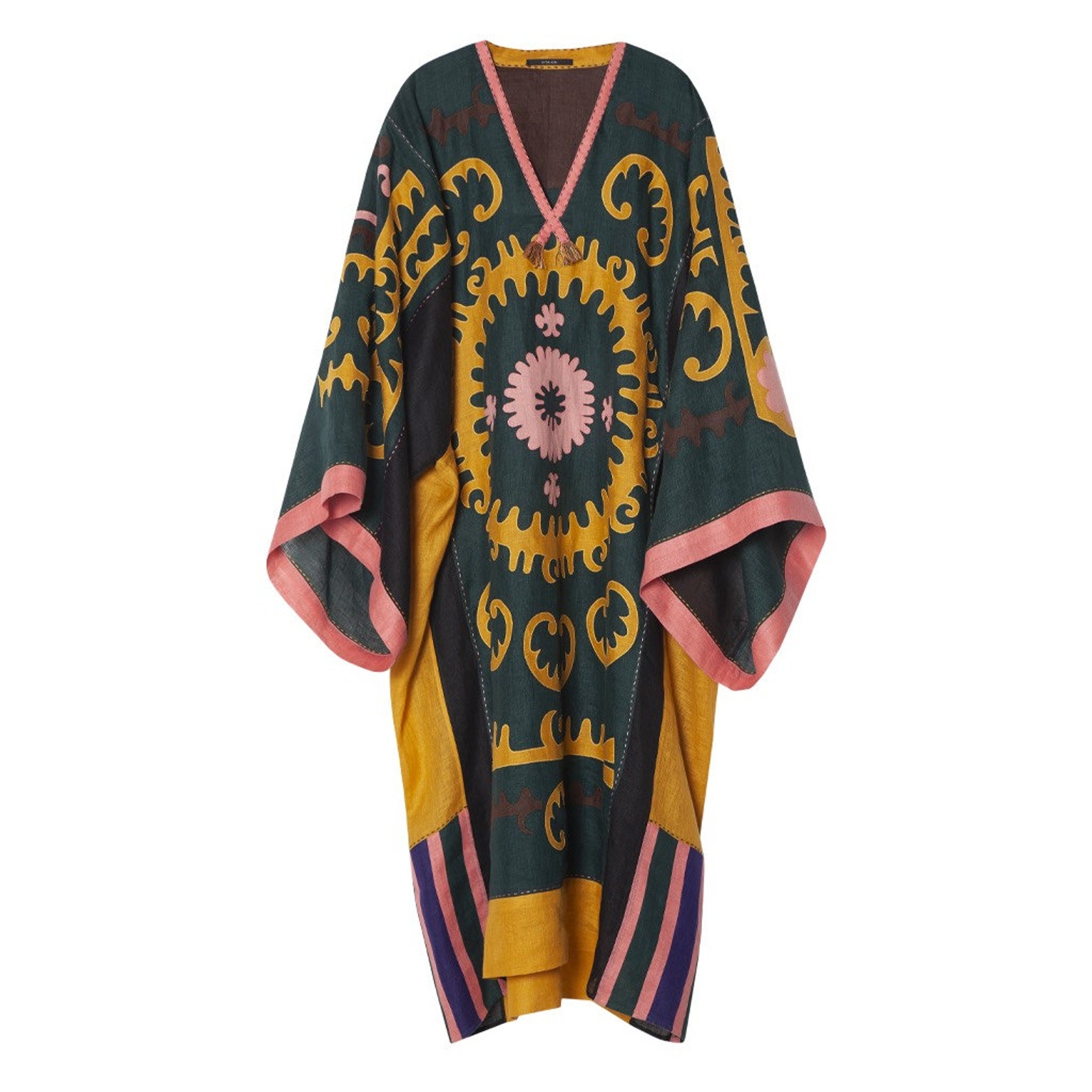 Ethnic Applique Linen Dress Embroidered Boho Kaftan Bohemian - Etsy