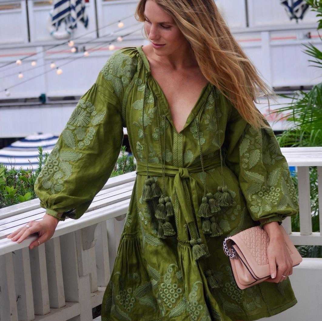 Grapes Embroidered Linen Dress Green Wedding Dress Vyshyvanka - Etsy