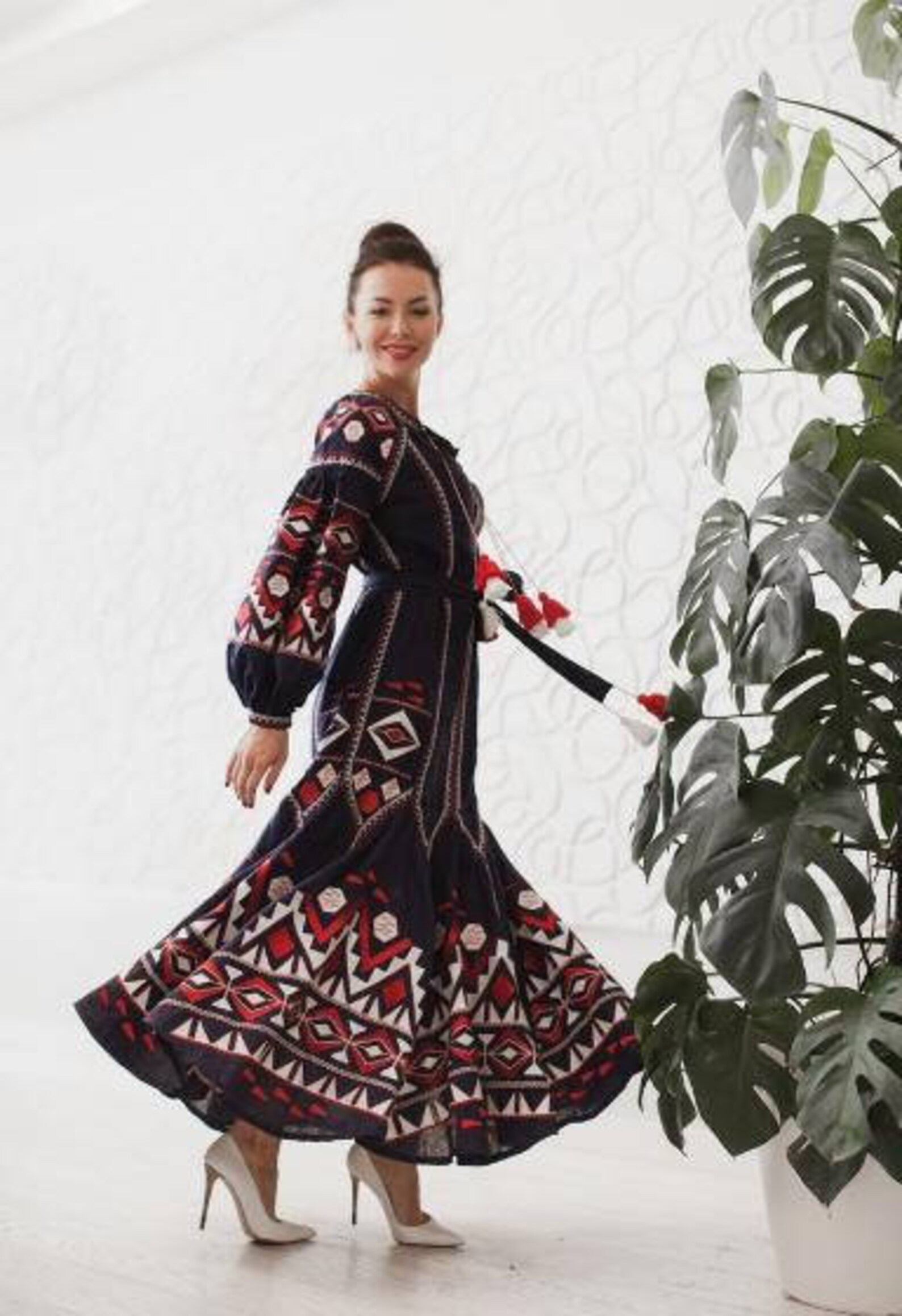Embroidered Fashion Dress Boho With Ethnic Custom Embroidery Plus Size ...