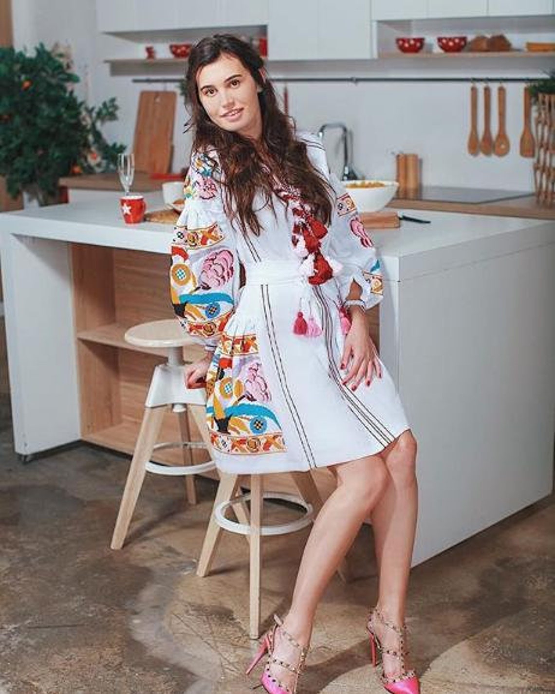 Ukrainian Embroidered Dress White Boho Wedding Dress With - Etsy