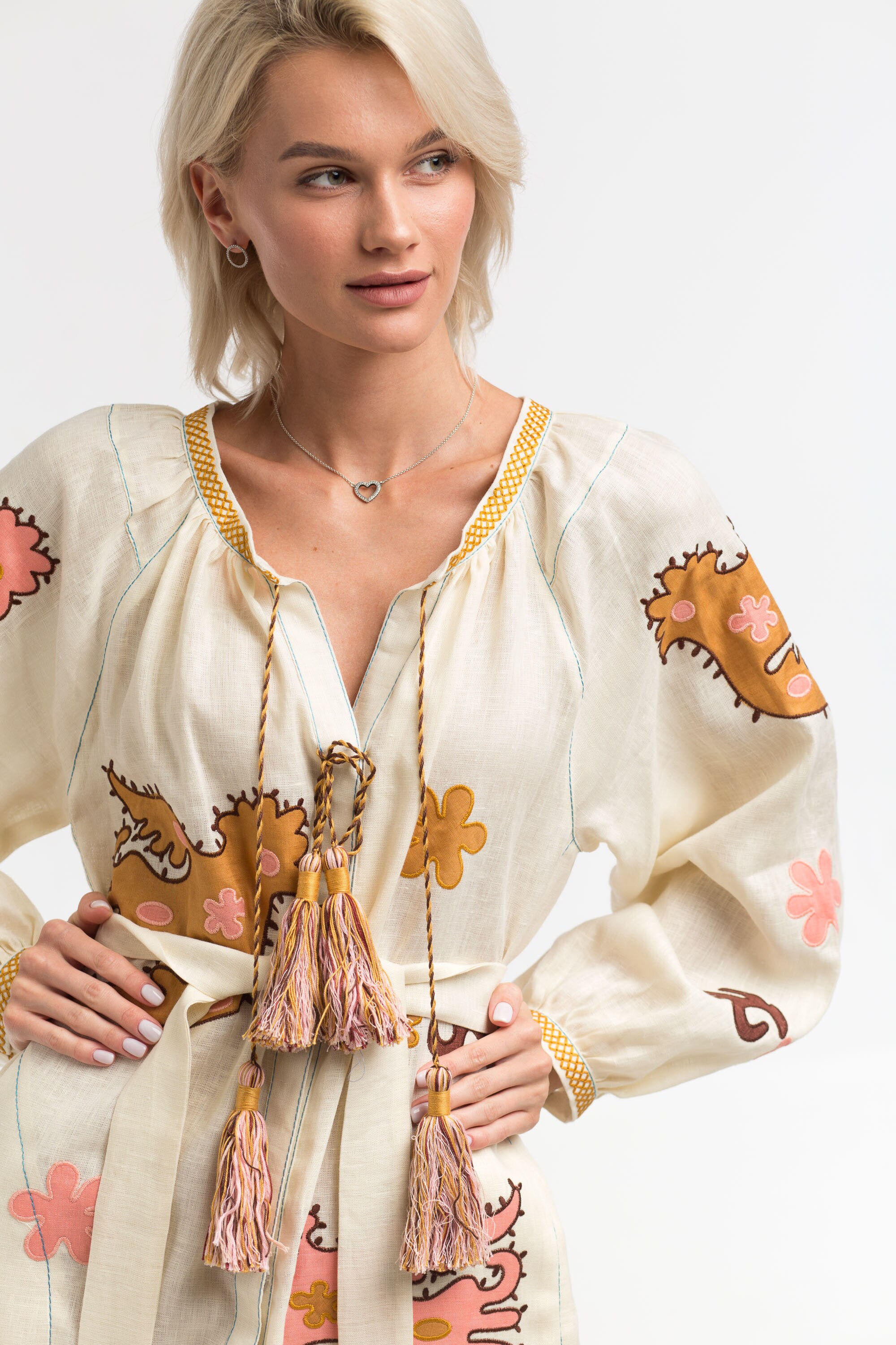 Parrot Embroidered Dress Kaftan Fashion Applique Linen Boho Dress ...