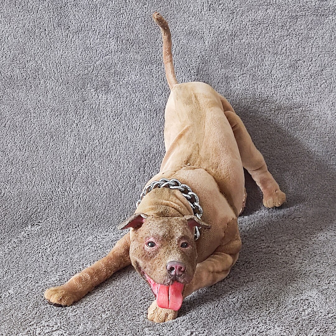 Smiling Pitbull Realistic Dog, Poseable, Art Doll Animal, Oak - Etsy