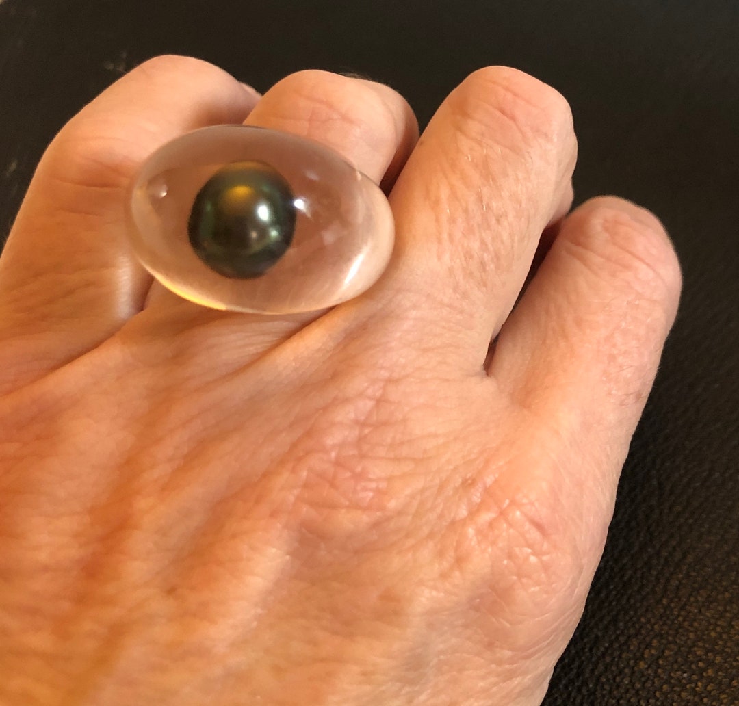 Bague Plexi Transparente Inclusion Perle De Tahiti Vintage - Etsy