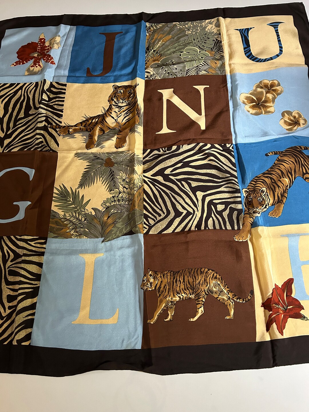 Pretty 80s Jungle Tigers Silk Scarf - Etsy