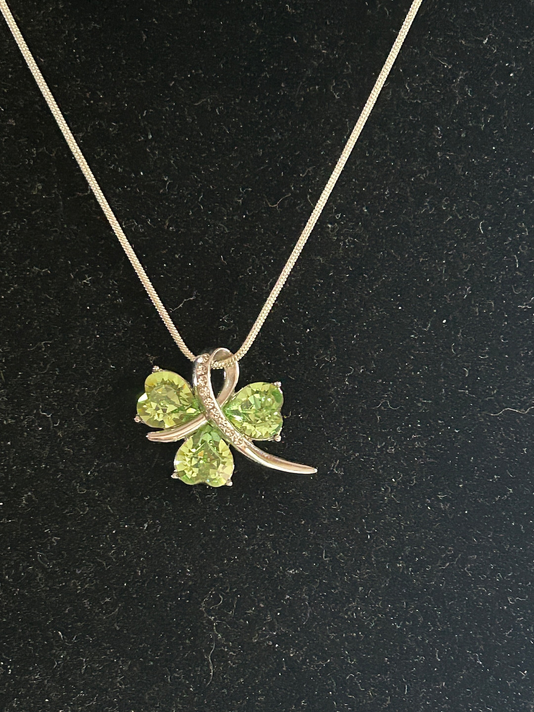 Green and White Crystal Clover Pendant Chain Necklace 925 Silver Chain ...