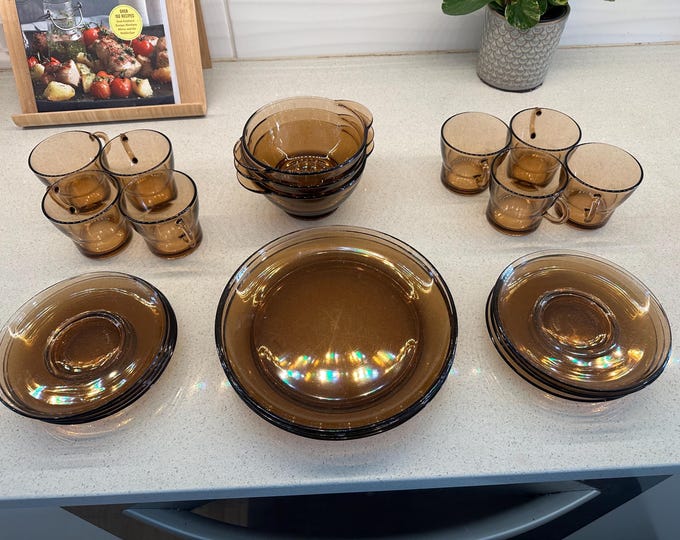 Duralex (france) Amber Espresso Tea Cup & Saucer, Plate and Bowl Set ...