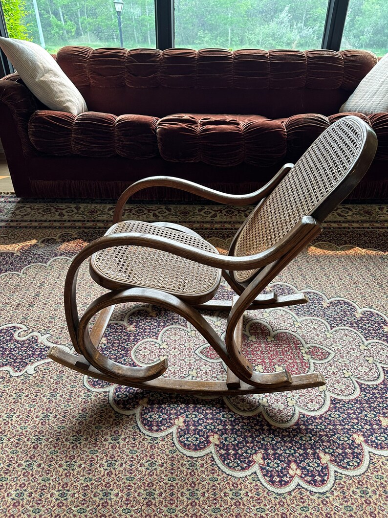 Vintage Childrens Bentwood Thonet Wooden Rocker With Cane Seating - Etsy