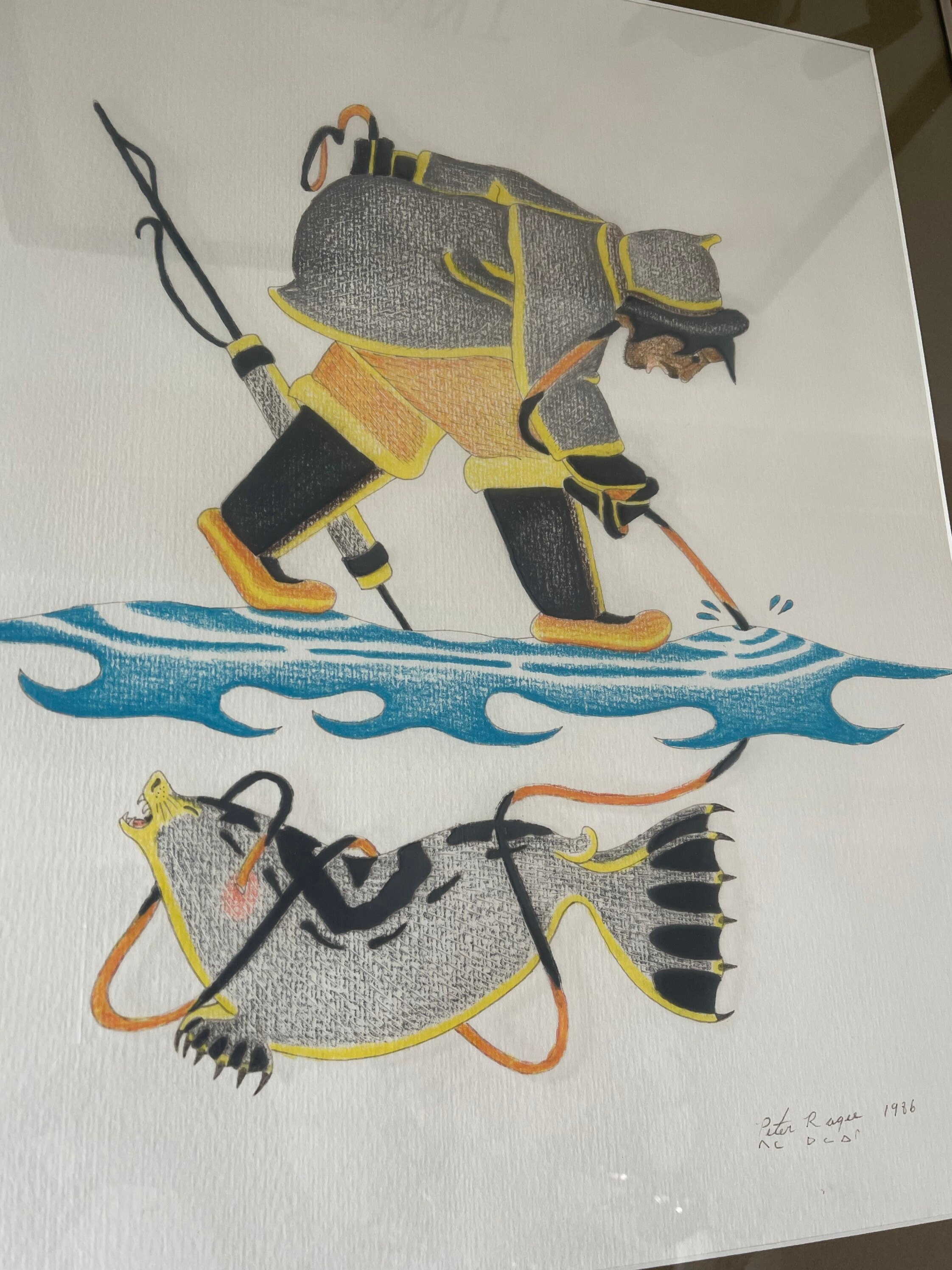 Hunter and Seal Drawing by Peter Ragee 1986 free Shipping - Etsy