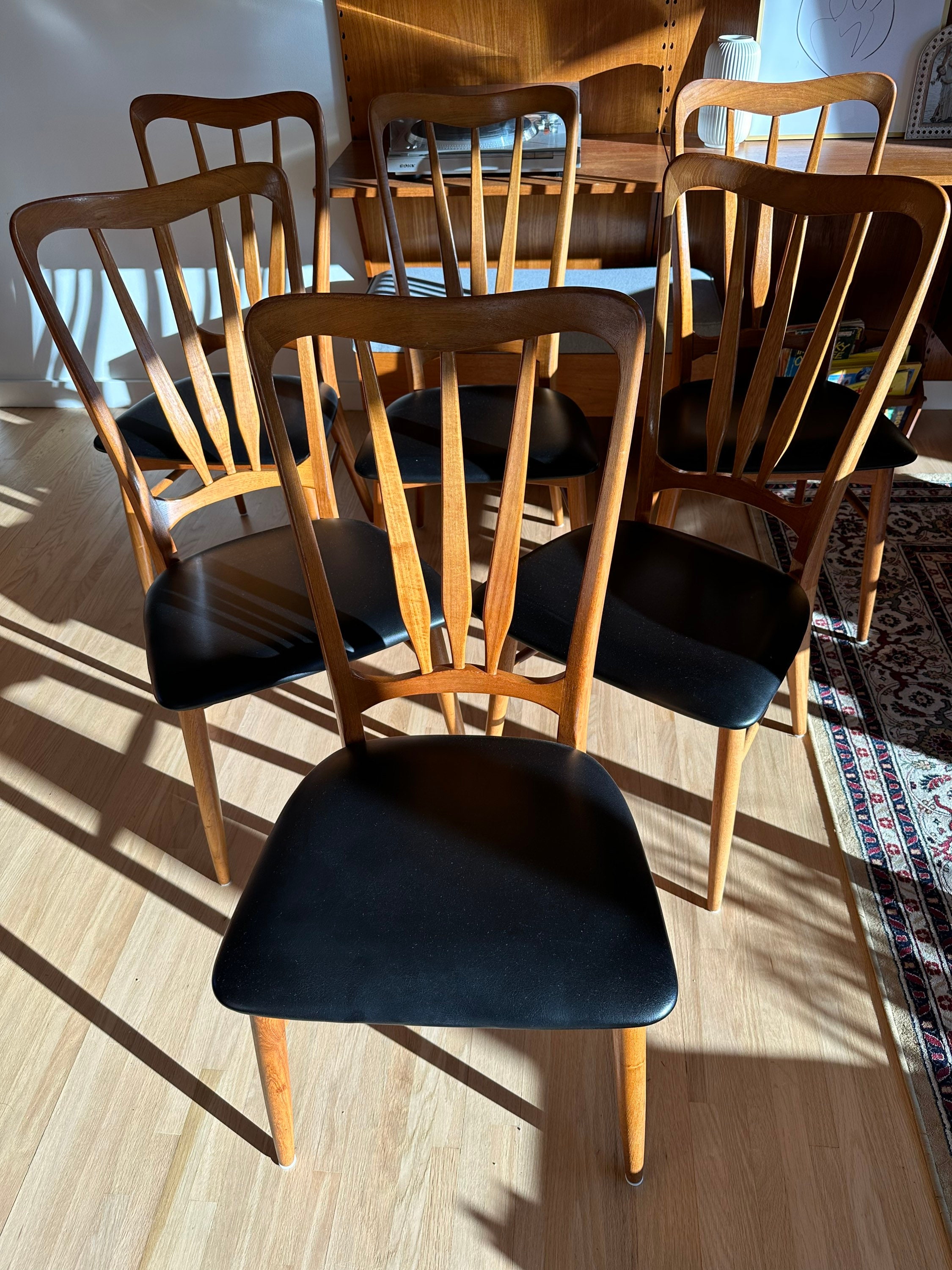 Set of Six Niels Koefoed ingrid Dining Chairs in Teak and Original Simil Leather - Etsy