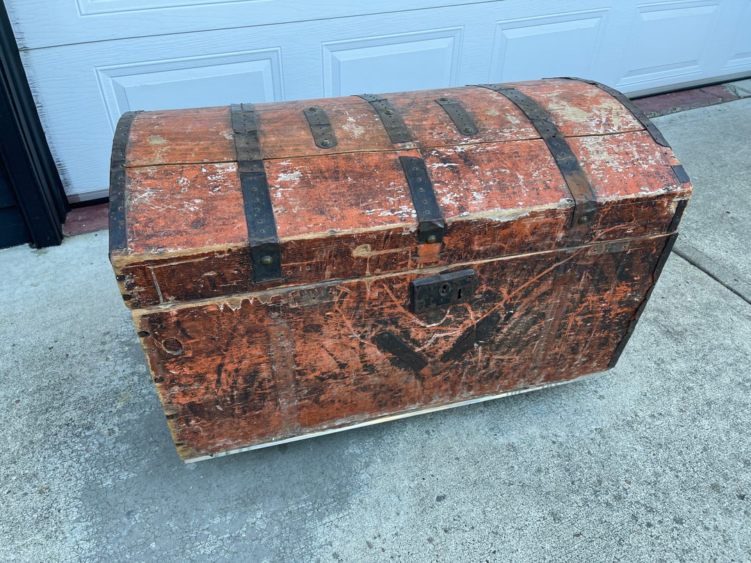 Antique Barrel Top Wooden Trunk - Etsy