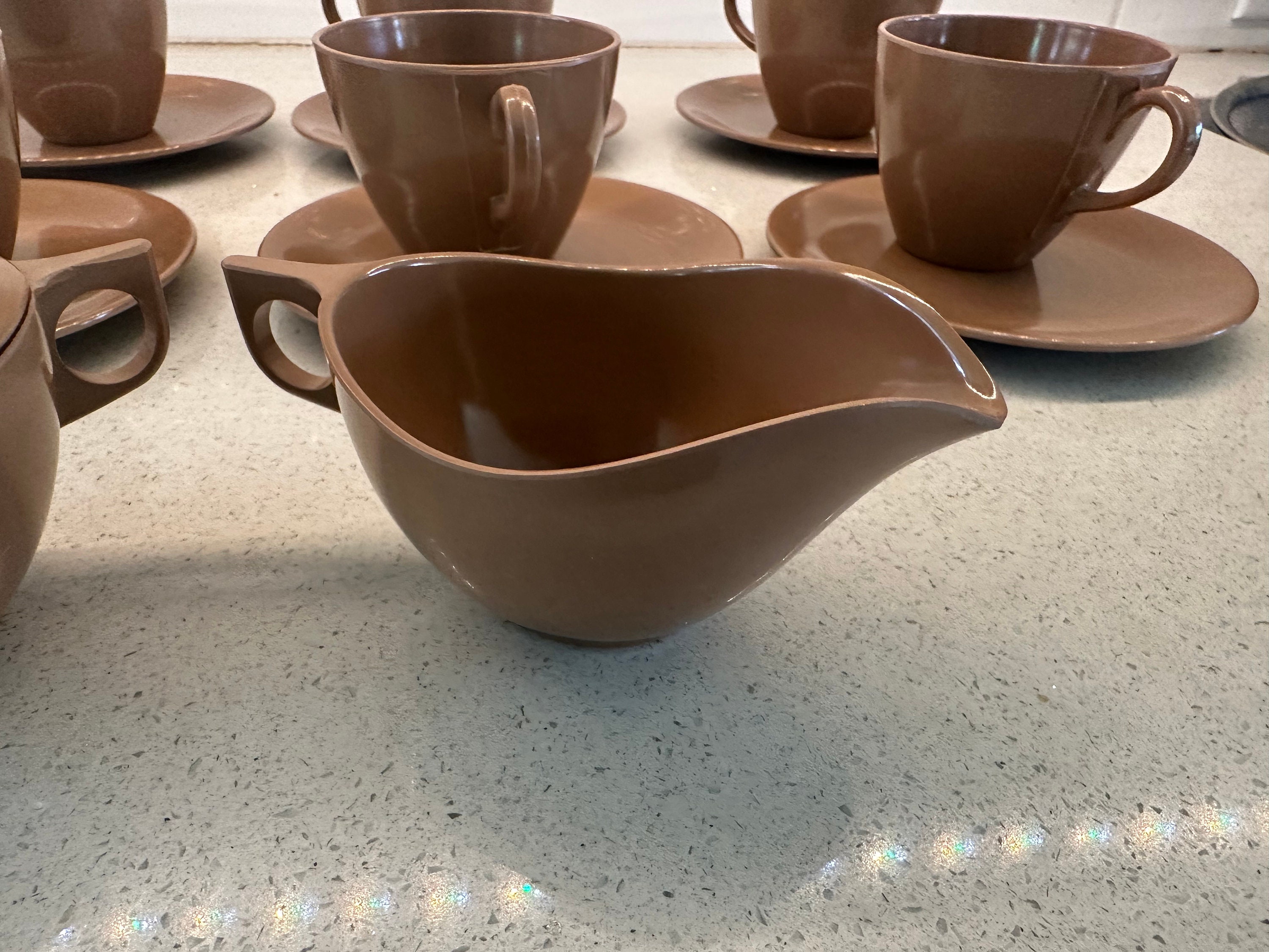 Lot of Vintage Melmac Melamine Dinnerware 6 Brown Cups, 6 Plates, 1 ...