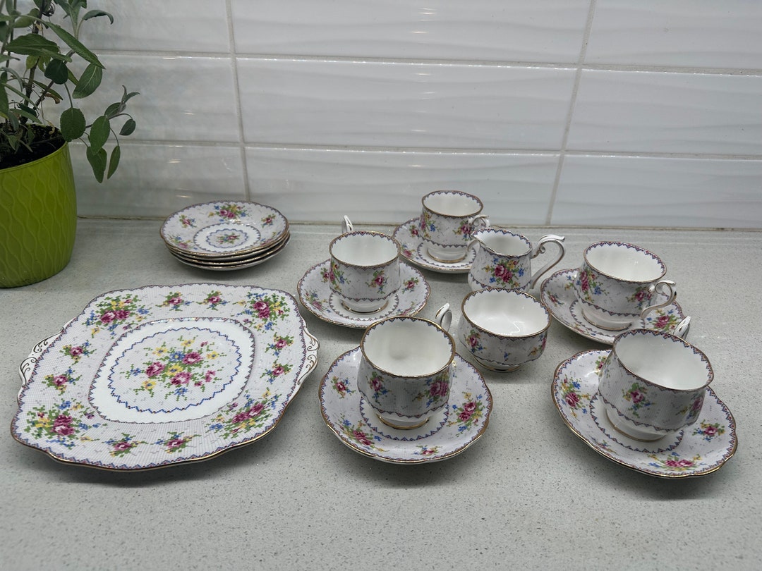 Royal Albert Petit Point China Set: Vintage Hampton Cup, Saucers, Plate ...