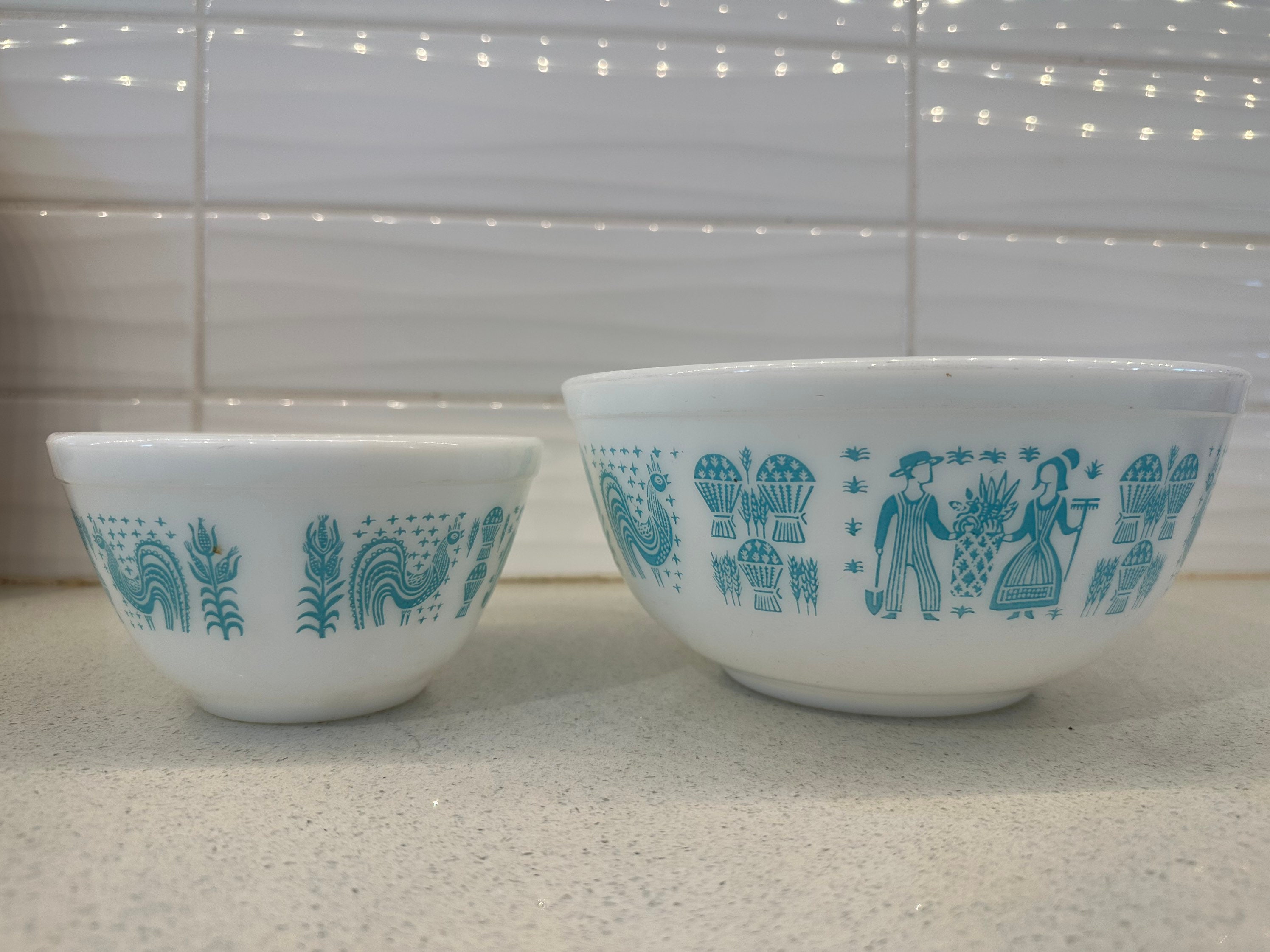 Vintage 1950s White and Turquoise Pyrex Amish Butterprint Cinderella ...