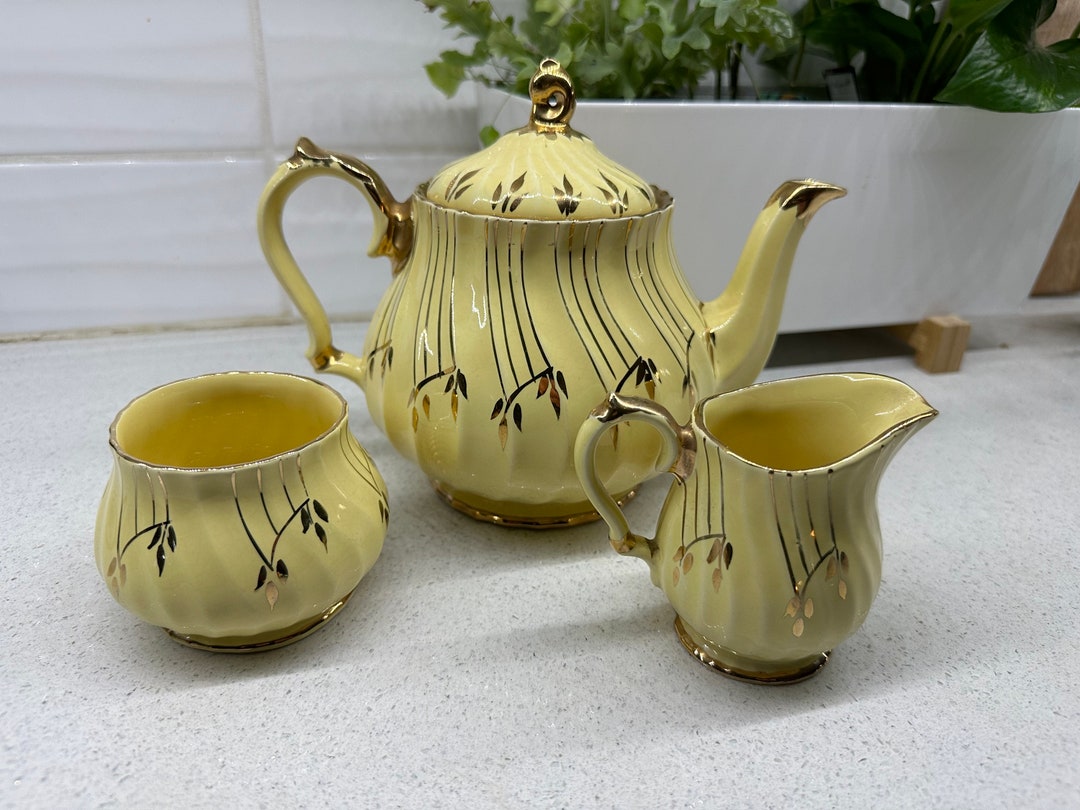 Vintage Sadler Tea Set: Hand-painted Wheat, Gold Trim, 1940s England - Etsy