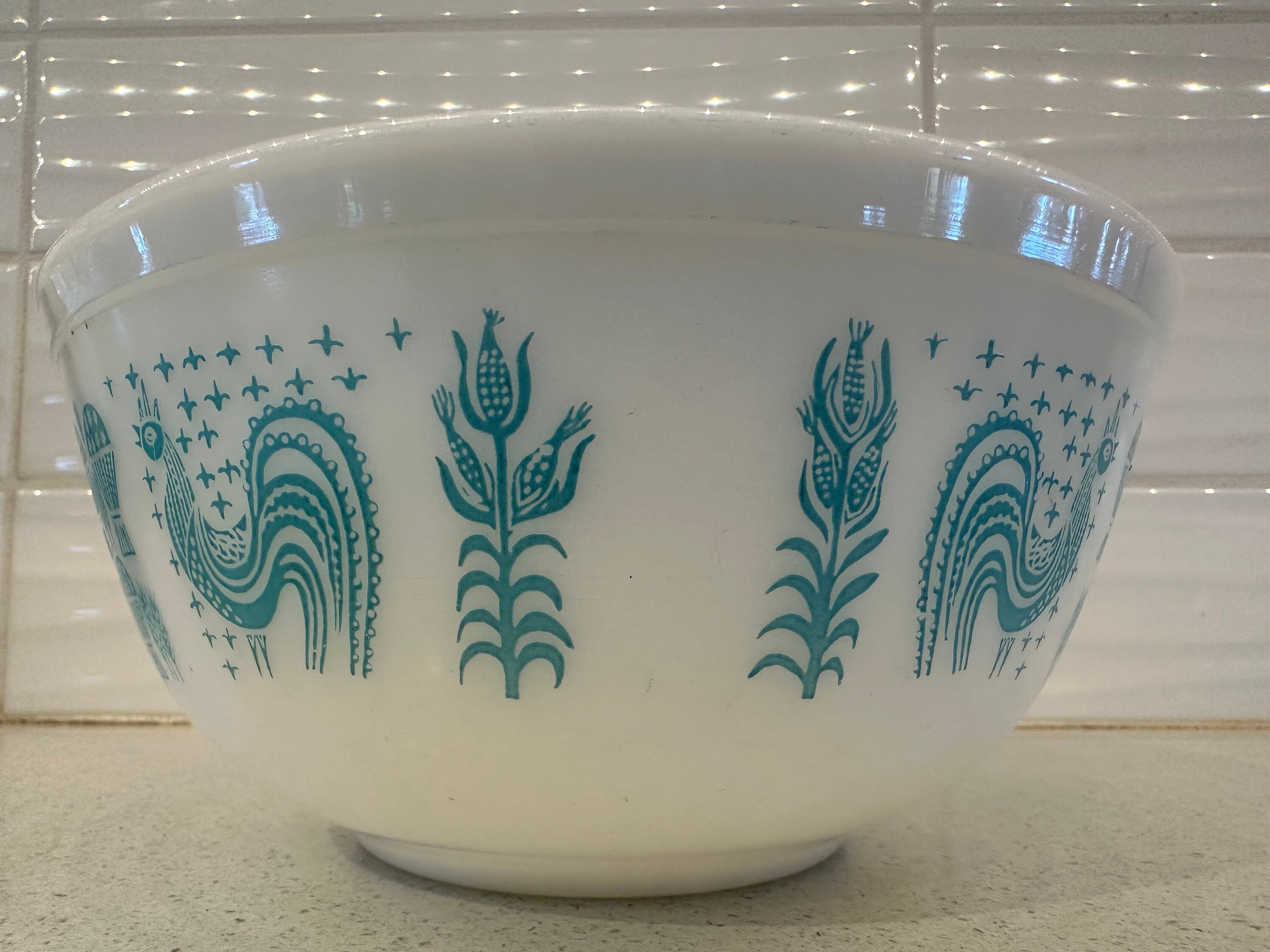 Vintage 1950s White and Turquoise Pyrex Amish Butterprint Cinderella ...