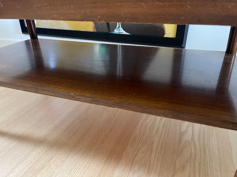 Vintage MCM Wooden Coffee Table Atomic Era Tapered Legs Gold Pinstripe ...