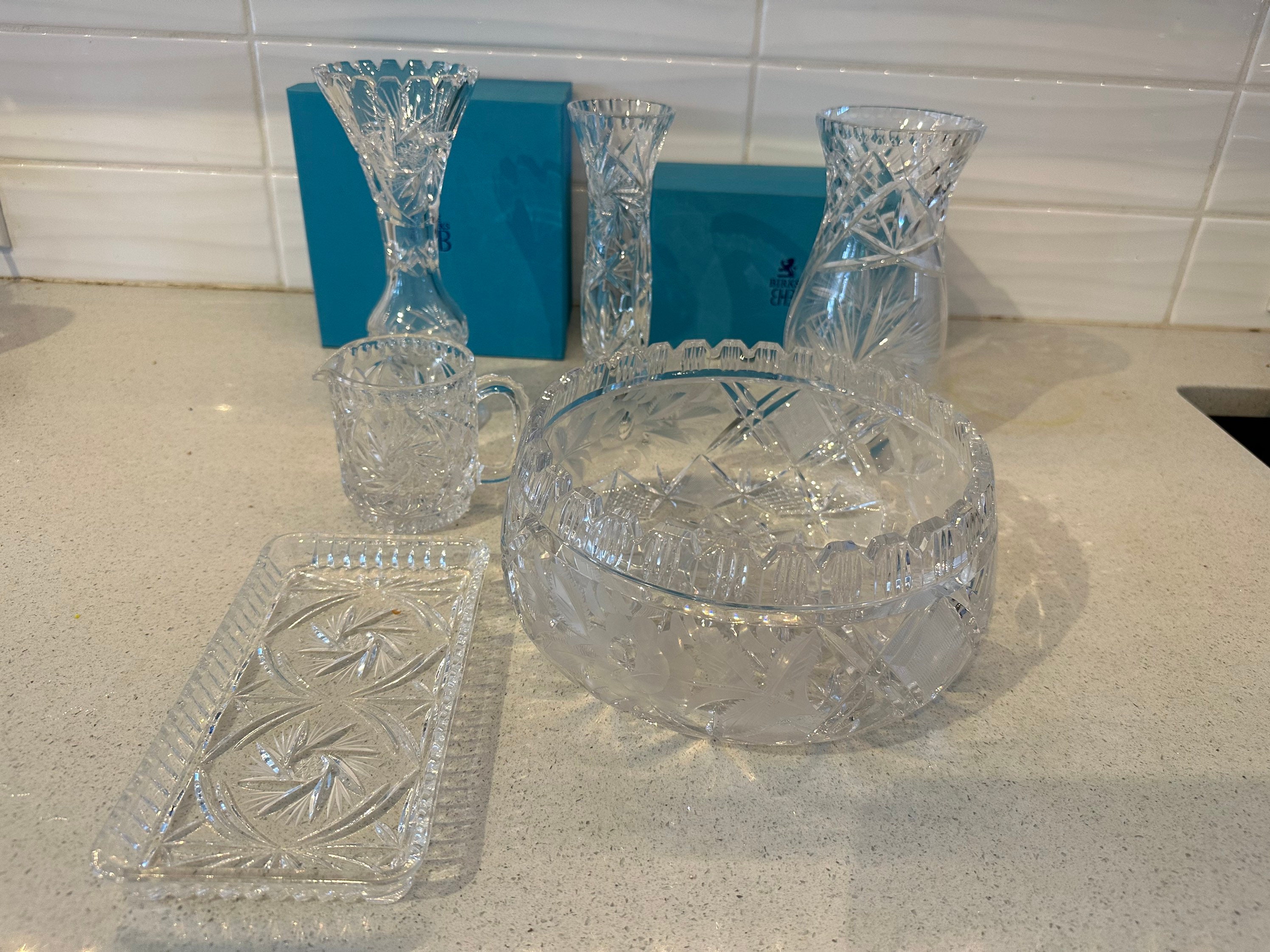 Vintage Crystal Vase Set Pinwheel Design With 8 Point Stars - Etsy