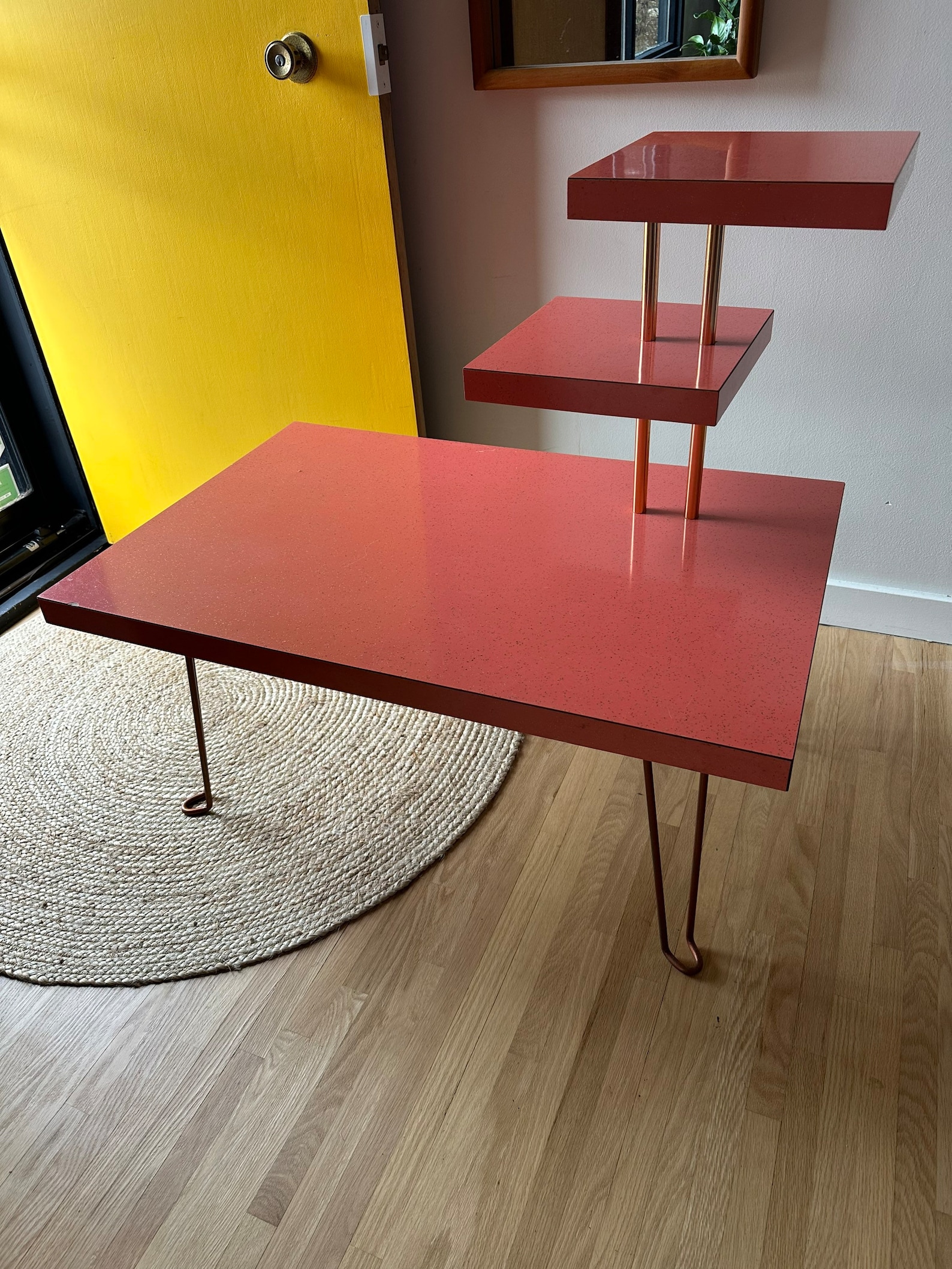 Mid-century Modern Coral Formica and Rose Gold Three-tier Side Table - Etsy