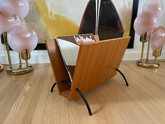 Mid Century Modern Teak Metal Record Magazine Rack by FBJ Mobler Denmark Free Shipping North America Etsy