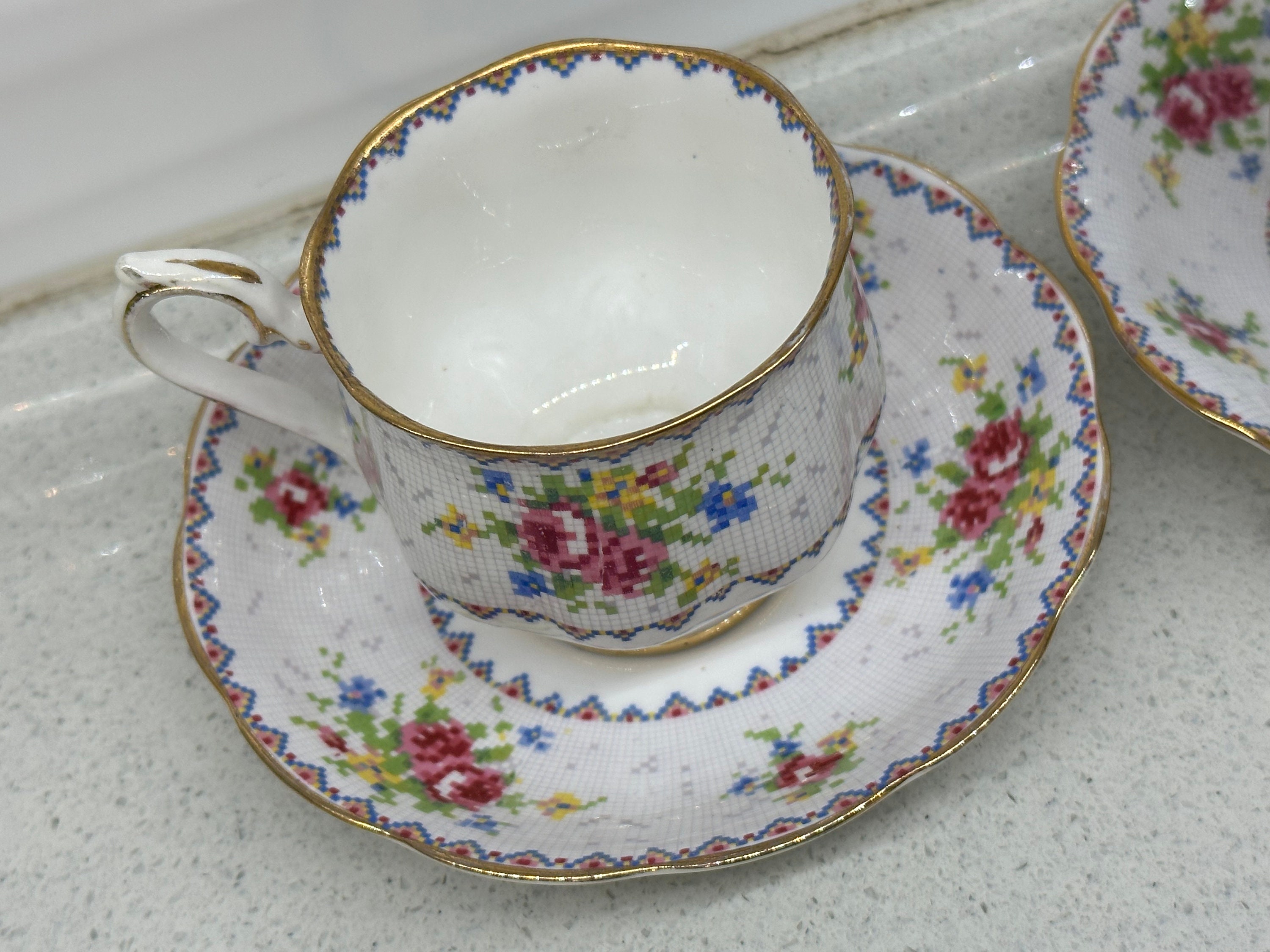Royal Albert Petit Point China Set: Vintage Hampton Cup, Saucers, Plate ...
