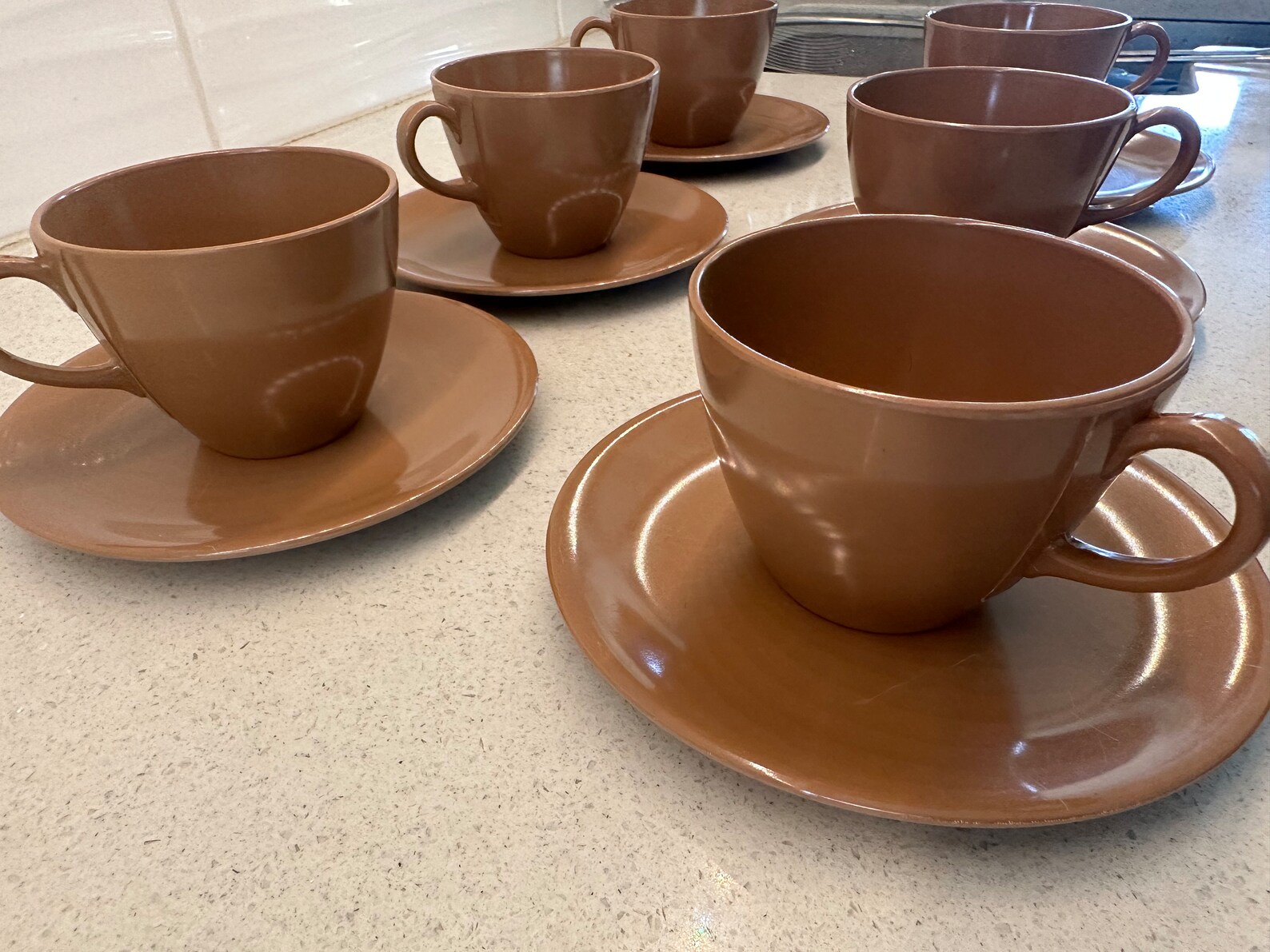 Lot of Vintage Melmac Melamine Dinnerware 6 Brown Cups, 6 Plates, 1 ...