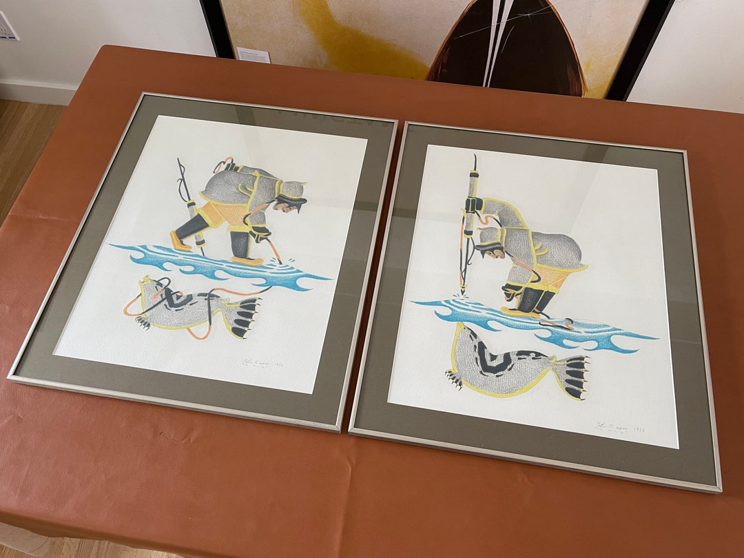 Hunter and Seal Drawing by Peter Ragee 1986 **free Shipping North ...