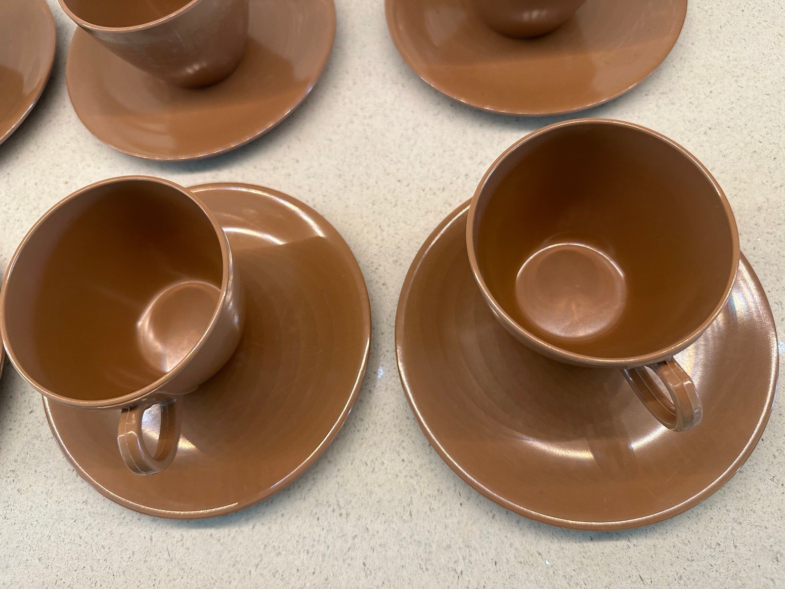 Lot of Vintage Melmac Melamine Dinnerware 6 Brown Cups, 6 Plates, 1 ...