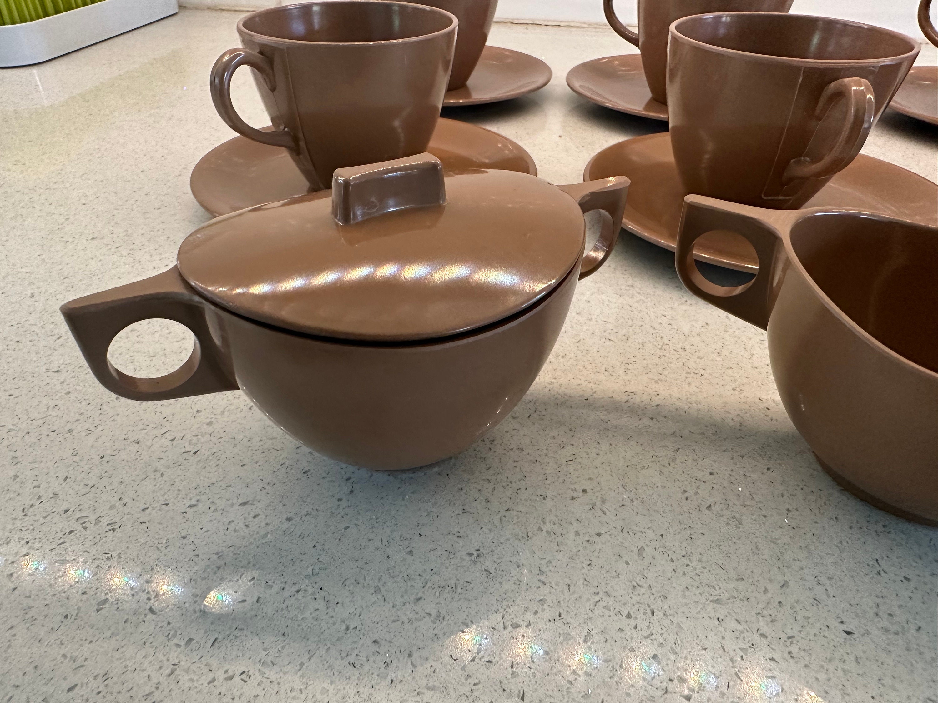 Lot of Vintage Melmac Melamine Dinnerware 6 Brown Cups, 6 Plates, 1 ...
