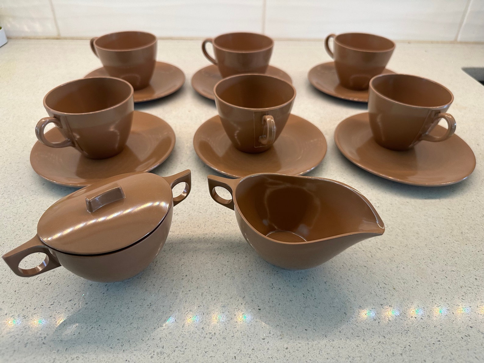 Lot of Vintage Melmac Melamine Dinnerware 6 Brown Cups, 6 Plates, 1 ...